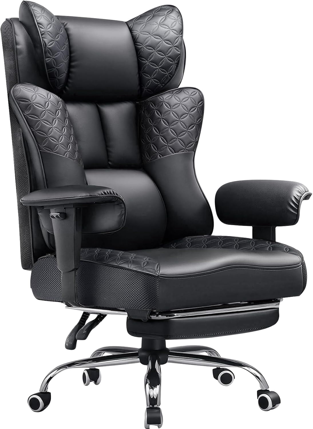 Office Chair Ergonomic PU Leather Desk Chair Flip-Up Armrests Rolling ...