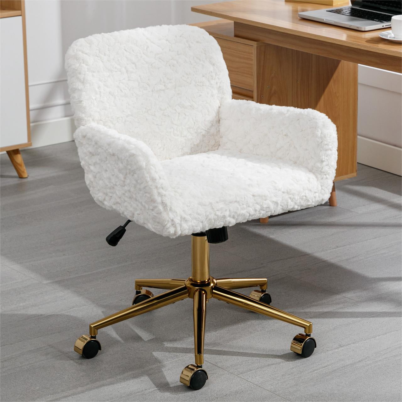 Free Shipping! Clipeyh Adjustable Fluffy Office Chair with Golden Base ...