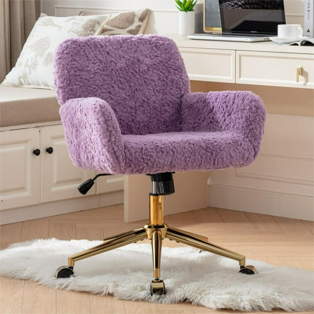 Clipeyh Fluffy Violet Office Chair with Golden Base, Adjustable Height ...