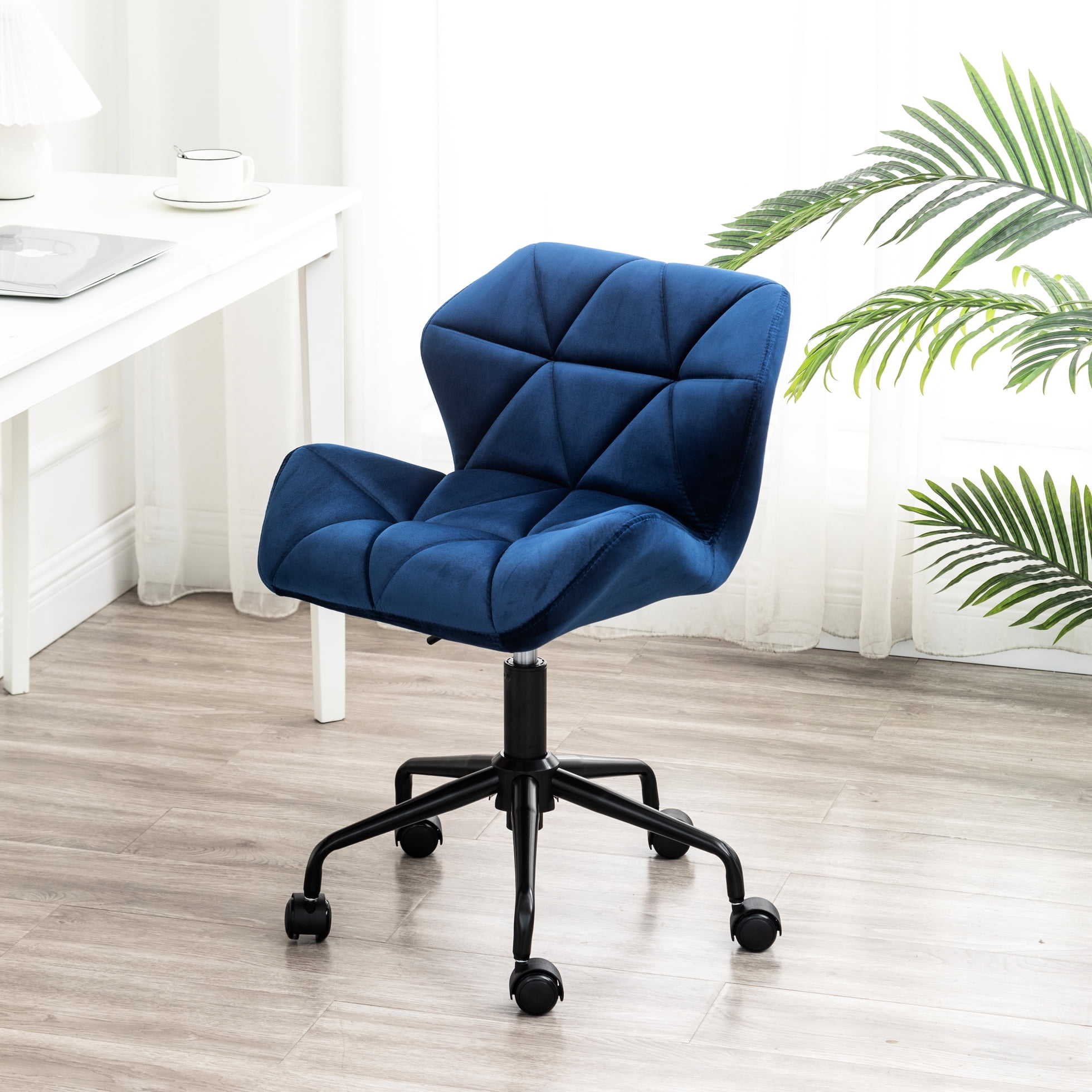 Office Chair In Blue - Velvet Covered, 360-degree Swivel, Gas Lift ...