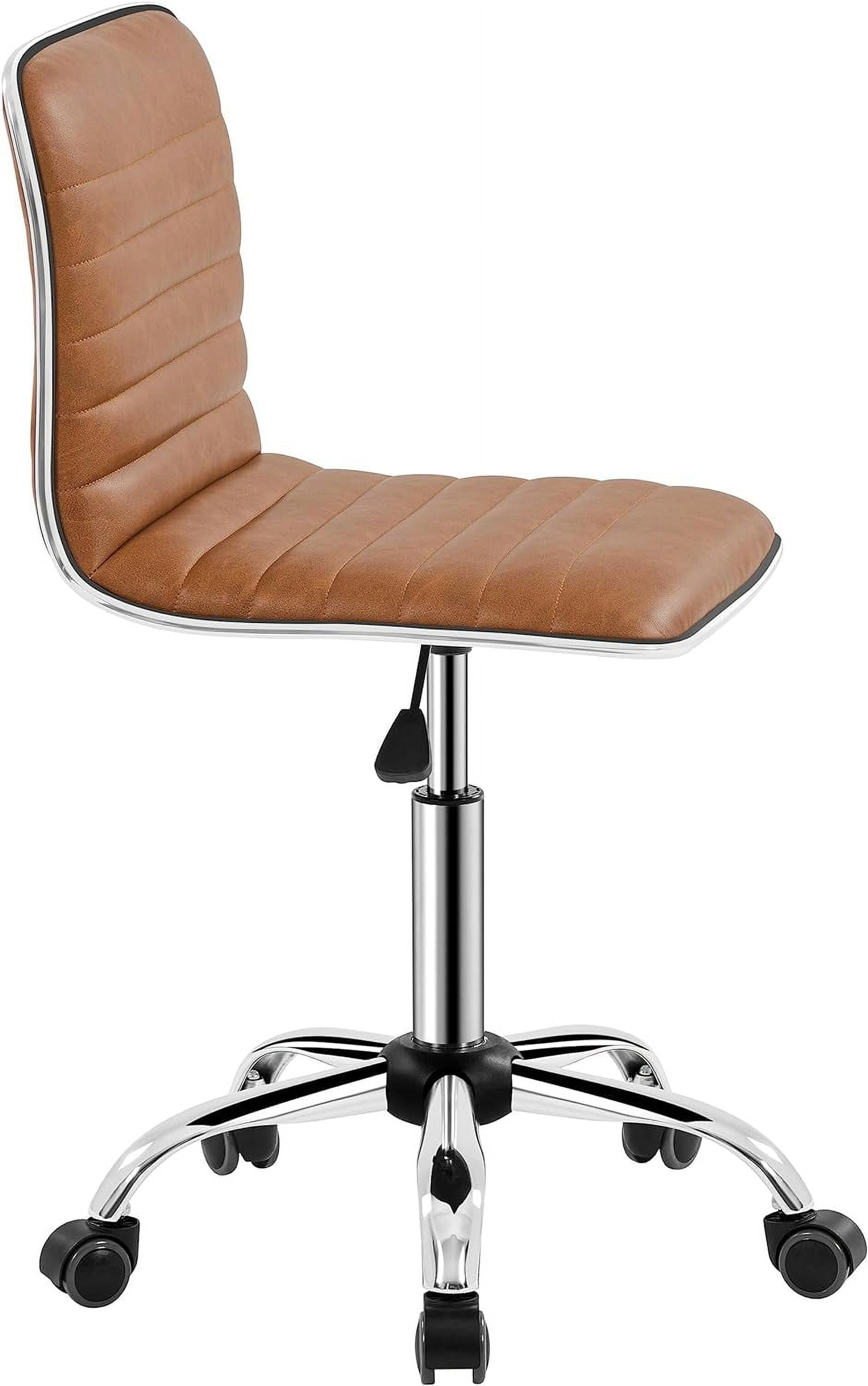 Office Chair Low-Back Armless Desk Chair Leather Ribbed Computer Chair ...
