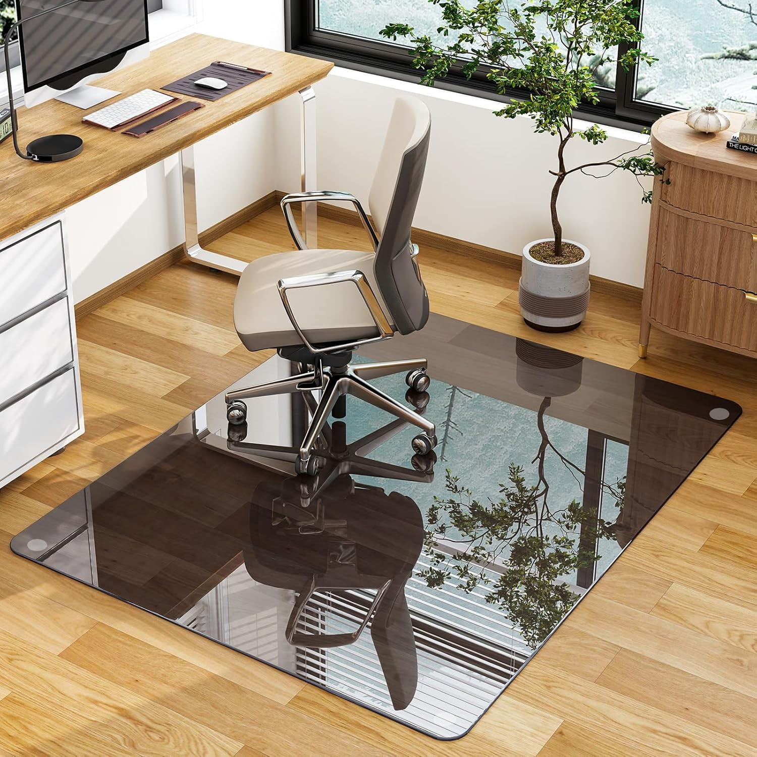 Office Chair Mat, 46" x 55" Premium Tempered Glass Computer Desk Mats ...