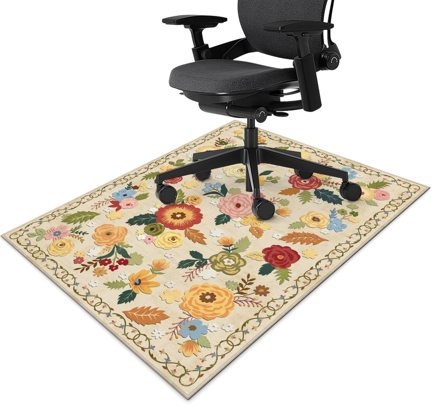 Office Chair Mat for Hardwood & Tile Floor 36"x48",Boho Beige Floral ...