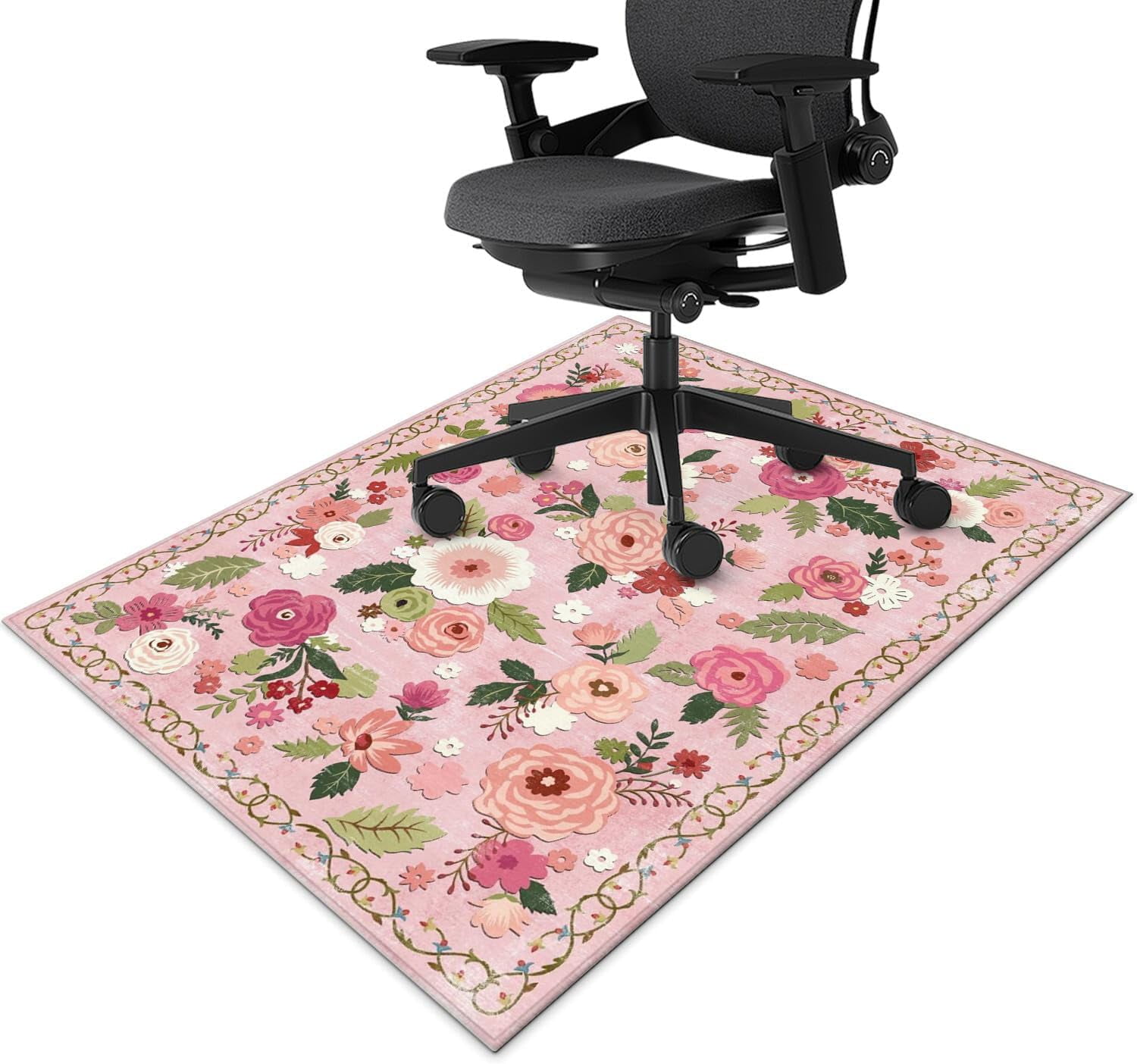 Office Chair Mat for Hardwood & Tile Floor 36"x48",Boho Pink Floral ...