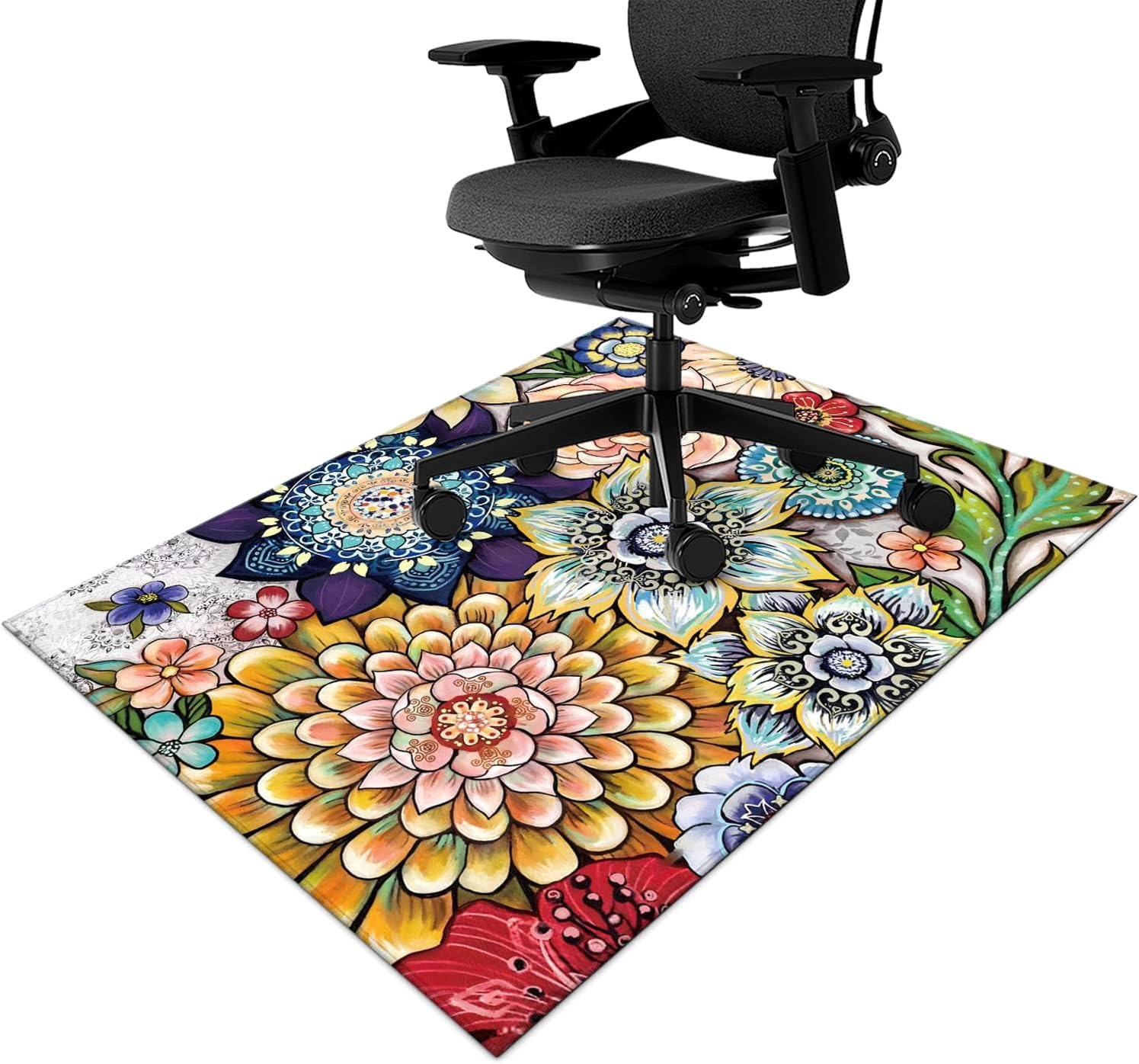 Office Chair Mat for Hardwood & Tile Floor,Boho Mandala Floral 36"x48 ...