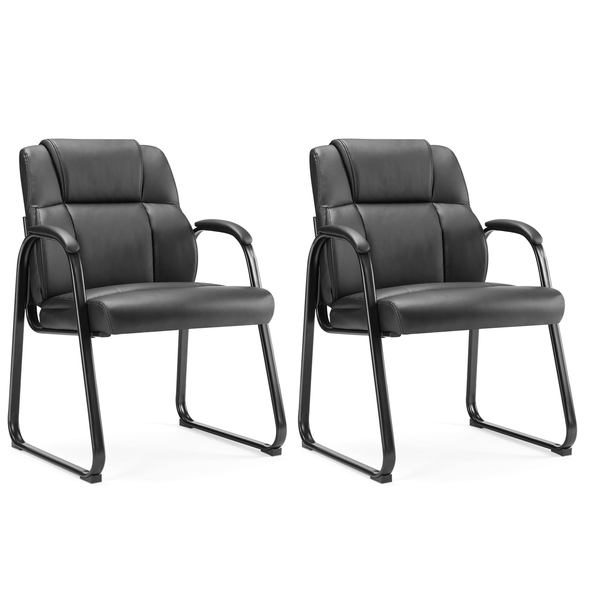 Office Chair No Wheels - Leather Padding, Solid Metal Base Reception ...