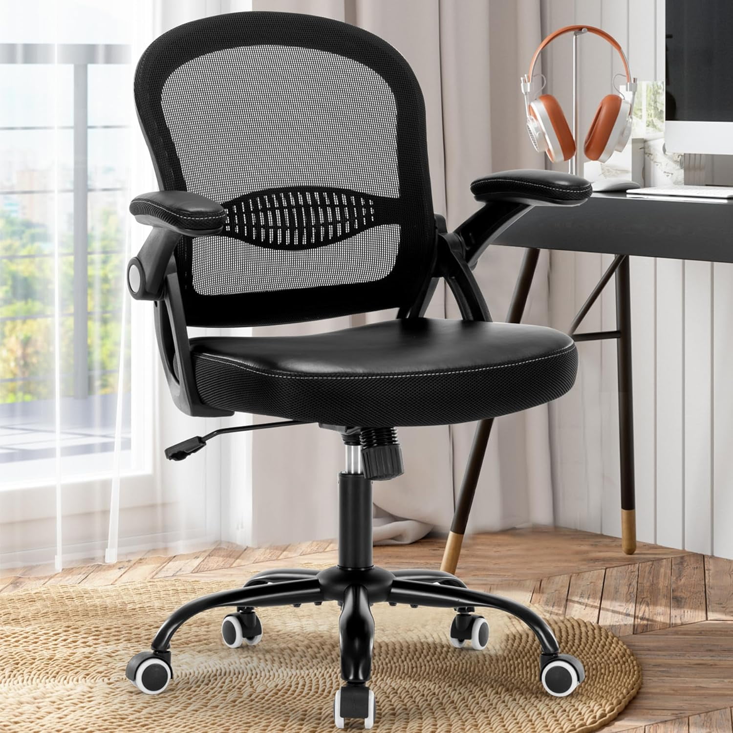 Office Chair,PU Cushion Ergonomic Desk Chair, Mid Back Home Computer ...