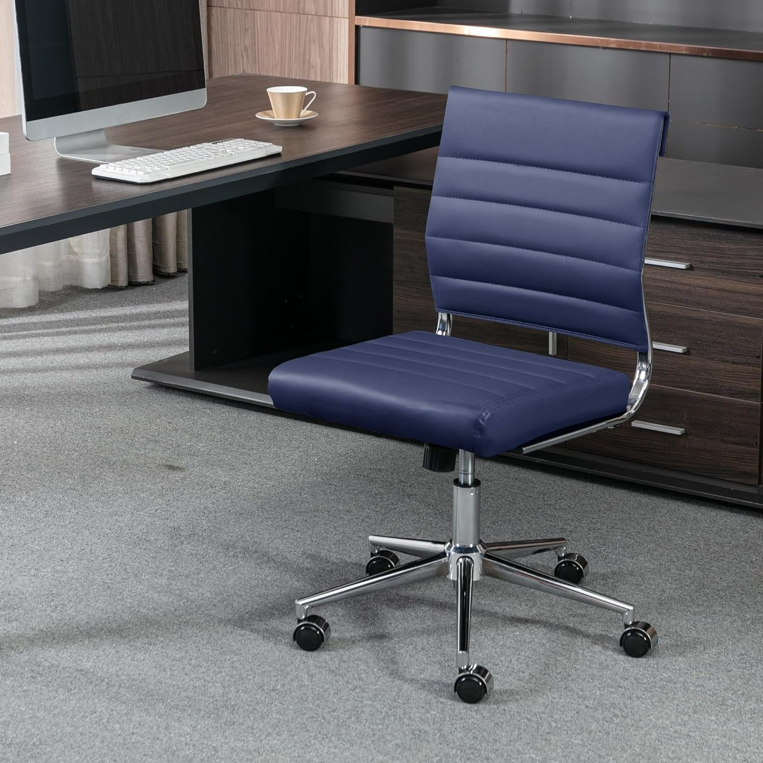 Office Chair with Removable Armrests Leather Modern Desk Chair Swivel ...
