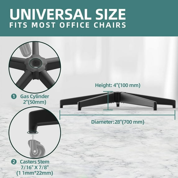 Office Chair Replacement Parts Heavy-Duty 28 Inch Metal Desk Chair Base ...