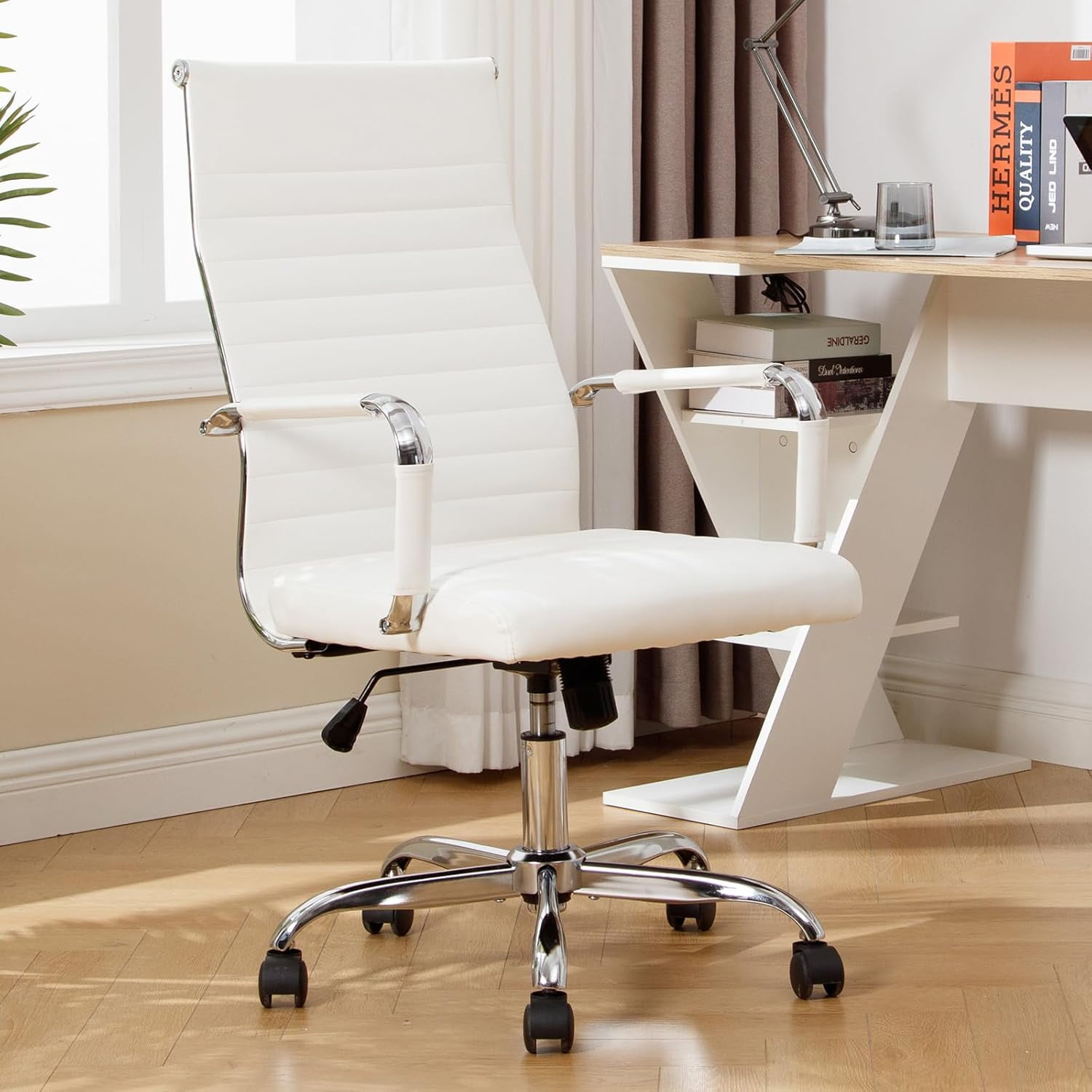 Office Chair, Ribbed PU Leather Executive Conference Task Chair ...