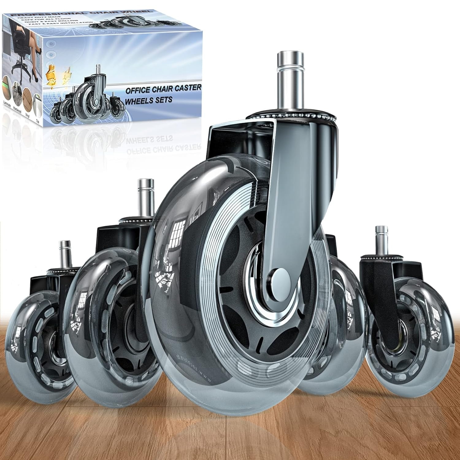 Office Chair Wheels Replacement, Transparent 3 Inch Heavy-Duty Computer ...