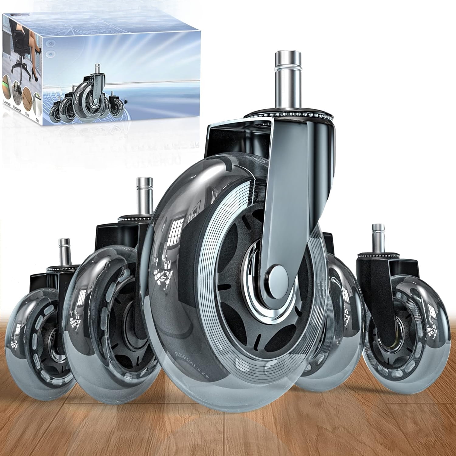 Office Chair Wheels Replacement, Transparent 3 Inch Heavy-Duty Computer ...