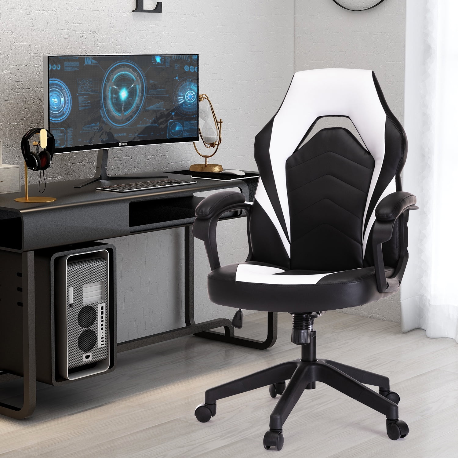 Office Chairs Ergonomic Swivel Leather High Back Computer Chair, Black ...