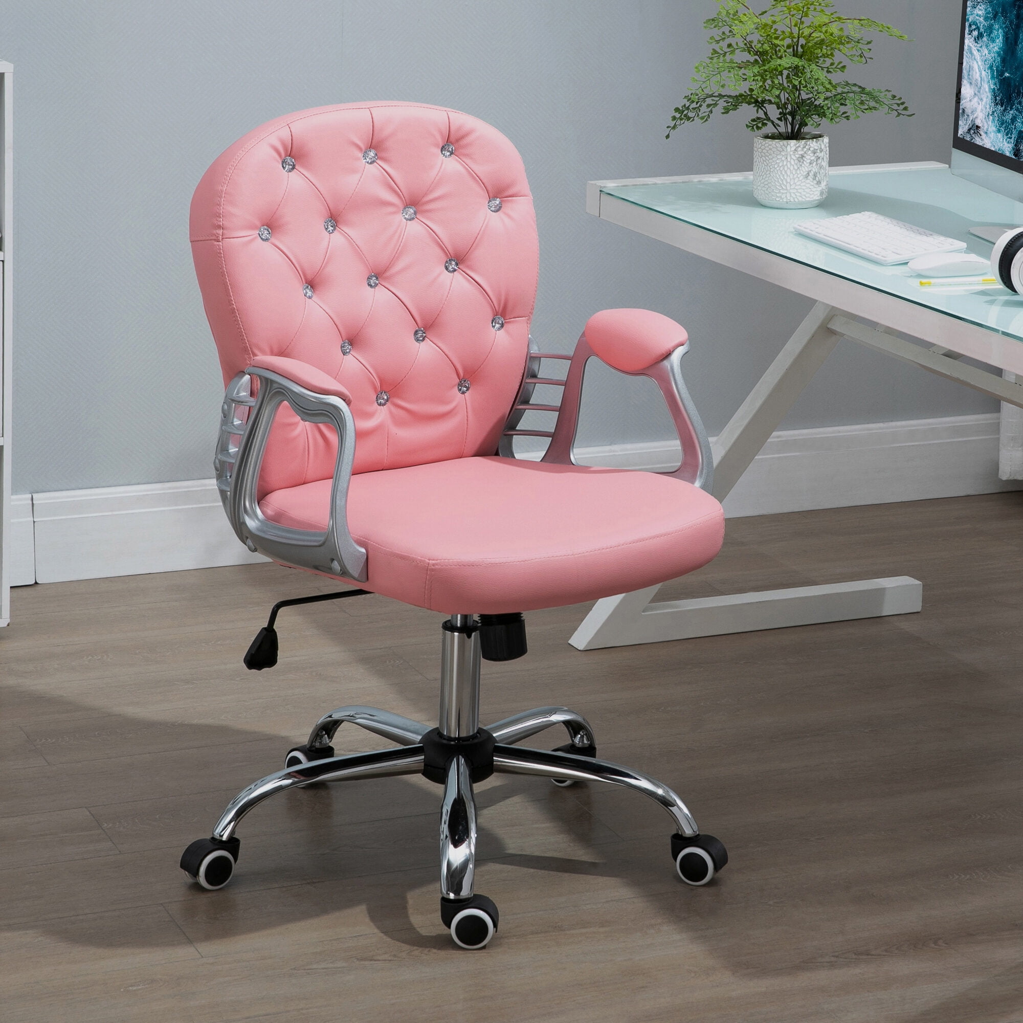 Office Chairs PU Leather Home Office Chair, Button Tufted Desk Chair ...