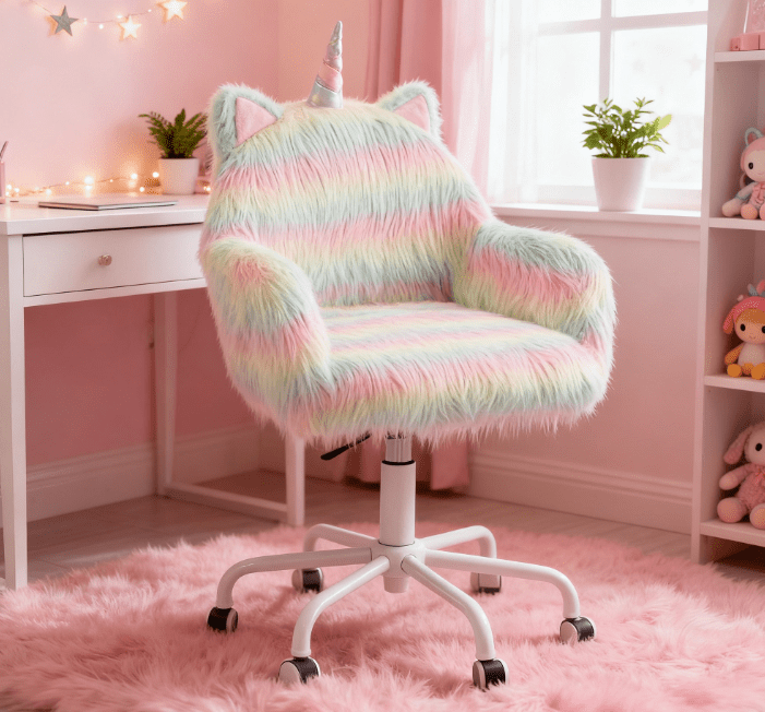Office Chairs Rainbow Fuzzy Unicorn Office Chair, Plush Desk Chair with ...