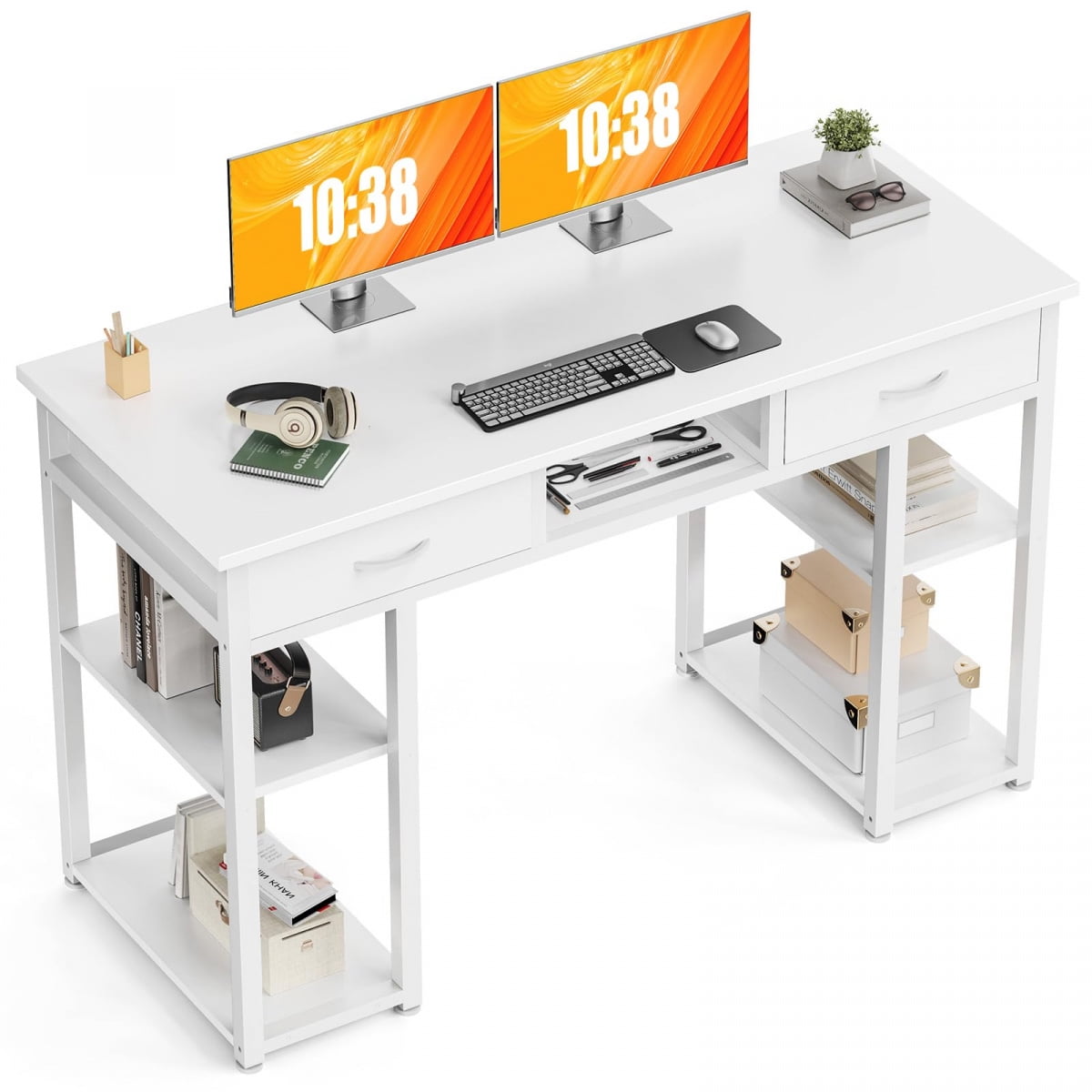 Office Computer Desk, 48 Inch Modern Work Desk with Fabric Drawers ...