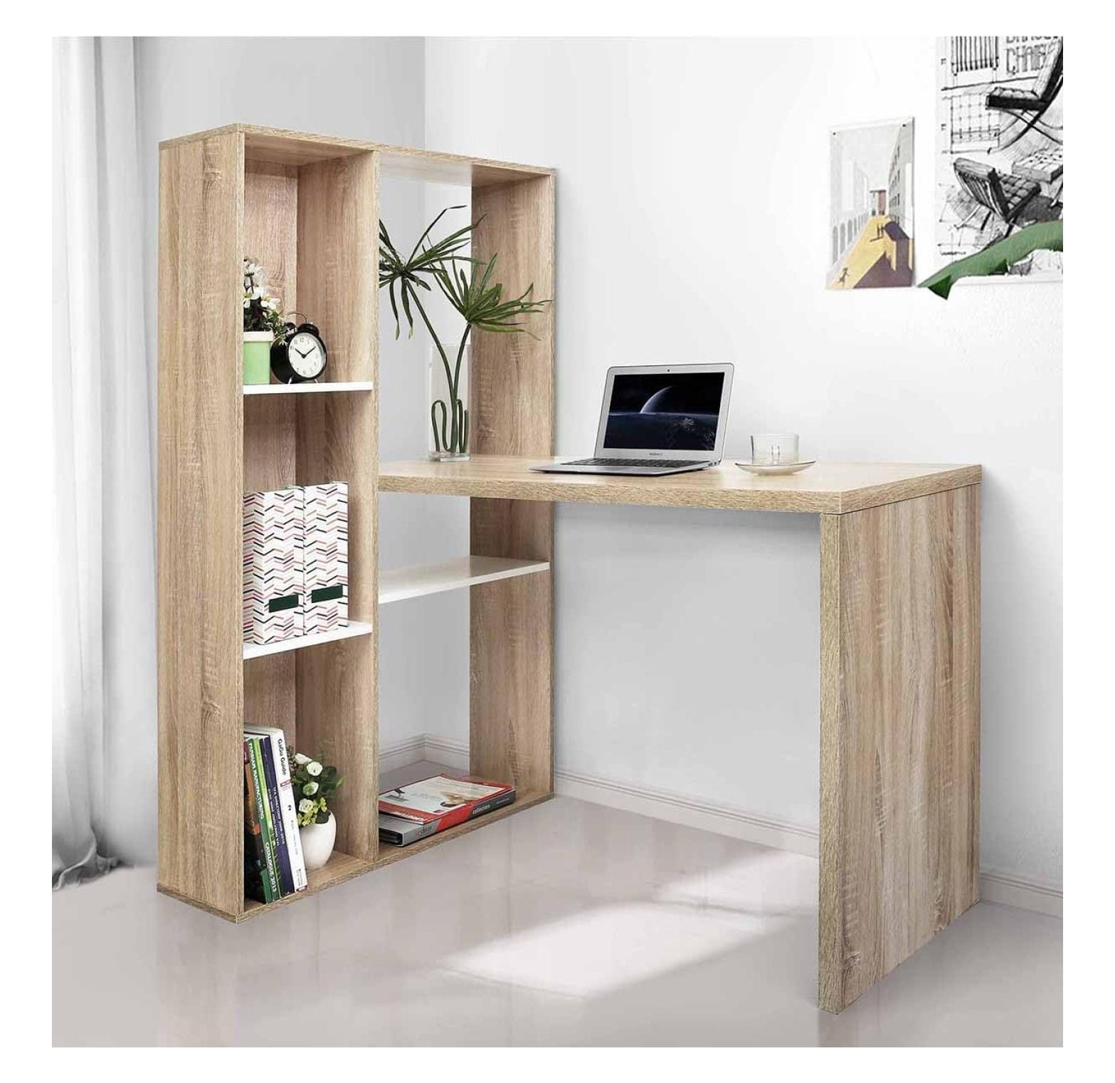 Office Computer Desk with Storage Bookshelf and 37.8 Inch Wide Desktop ...