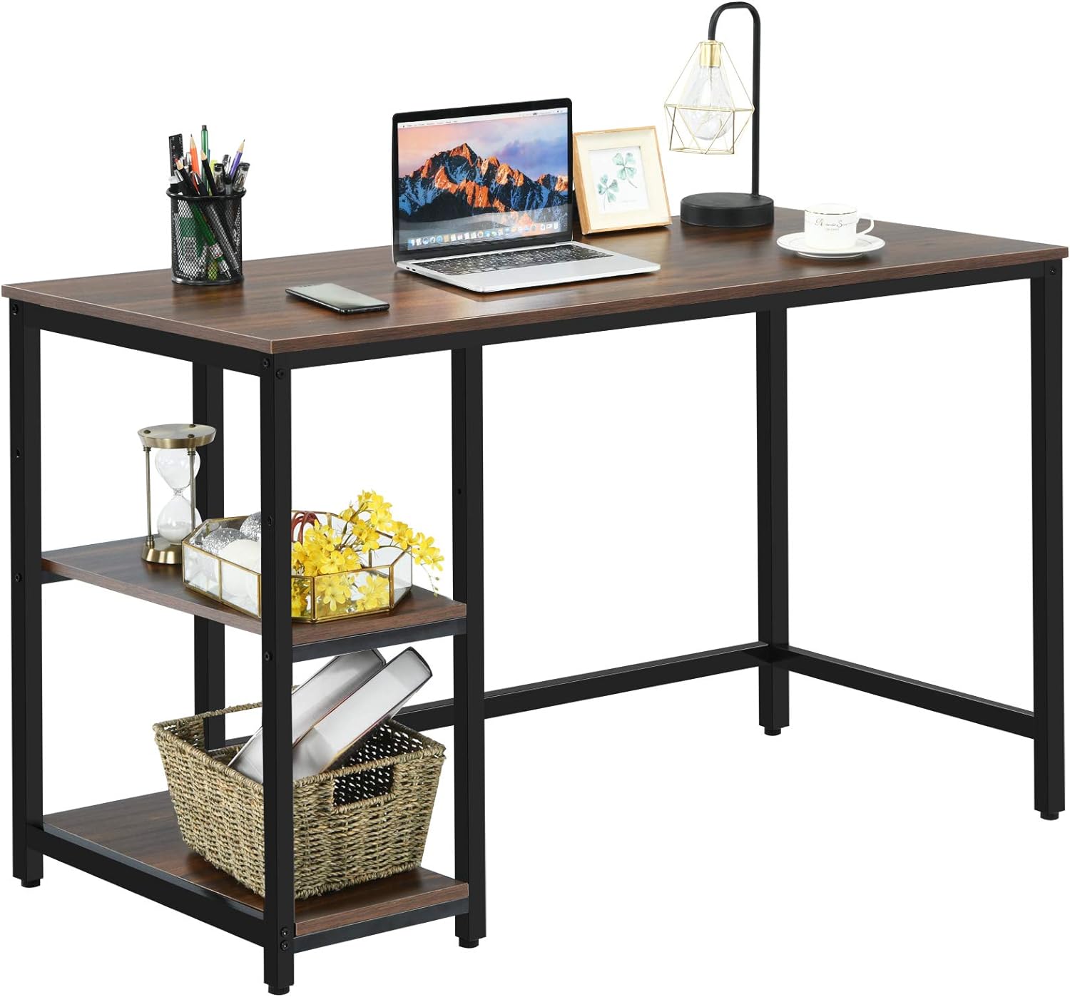 Office Computer Desk with 2 Storage Shelves Industrial Study Writing ...