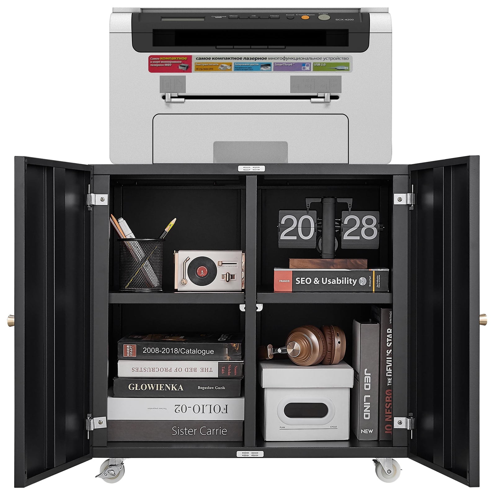 Office Copier File Cabinet, Mobile Lateral Filing Cabinet with 2 Door ...