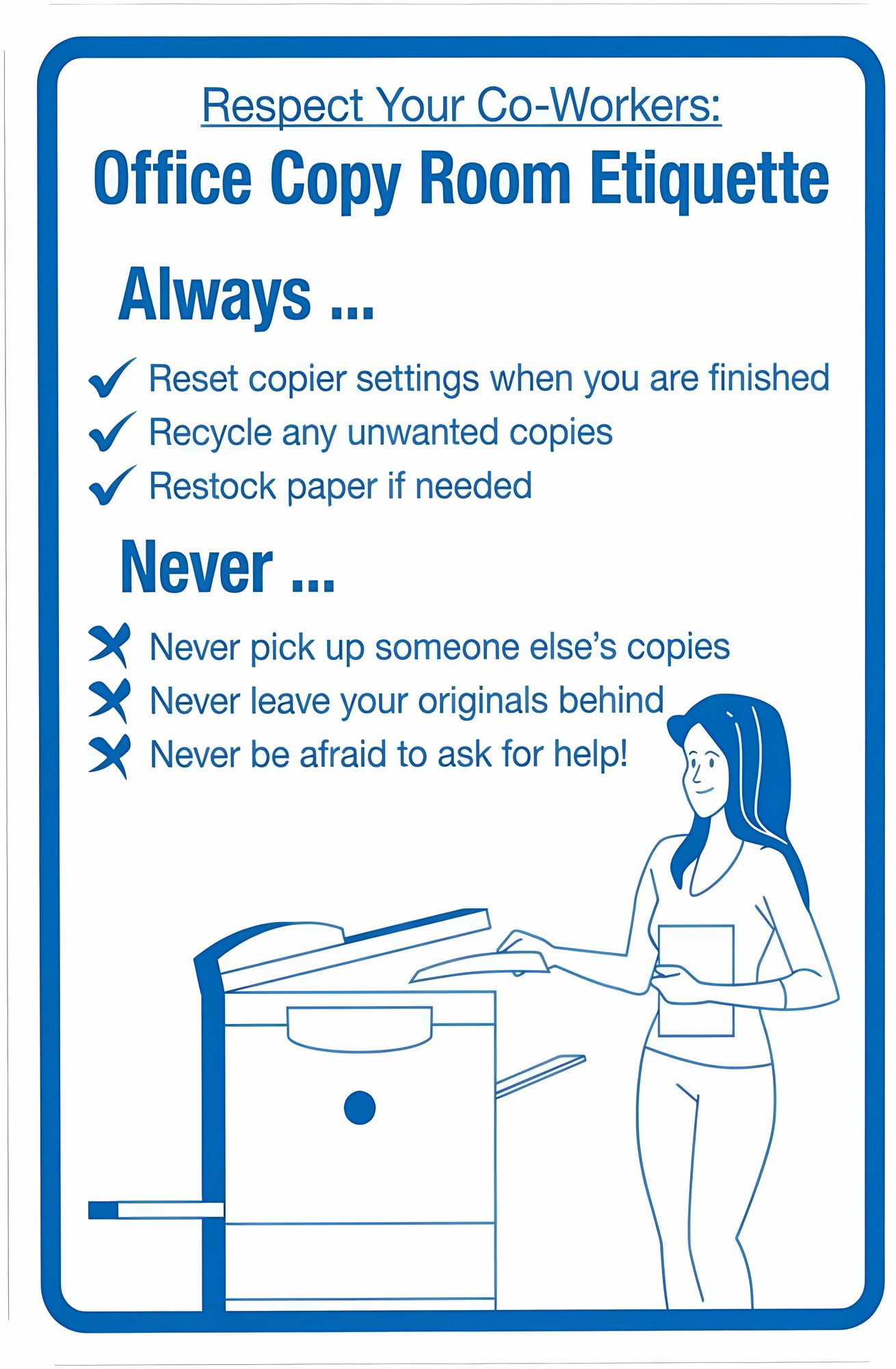 Office Copy Room Etiquette Warning Sign - 8"x12", Office Security Metal ...