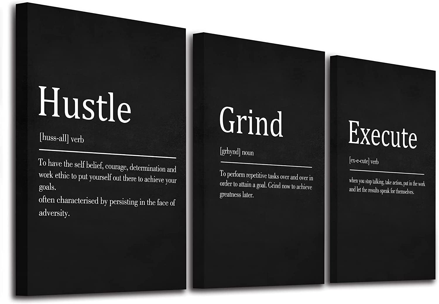 Office Decor - Hustle Quotes Execute Prints, d Canvas Wall Art Grind ...
