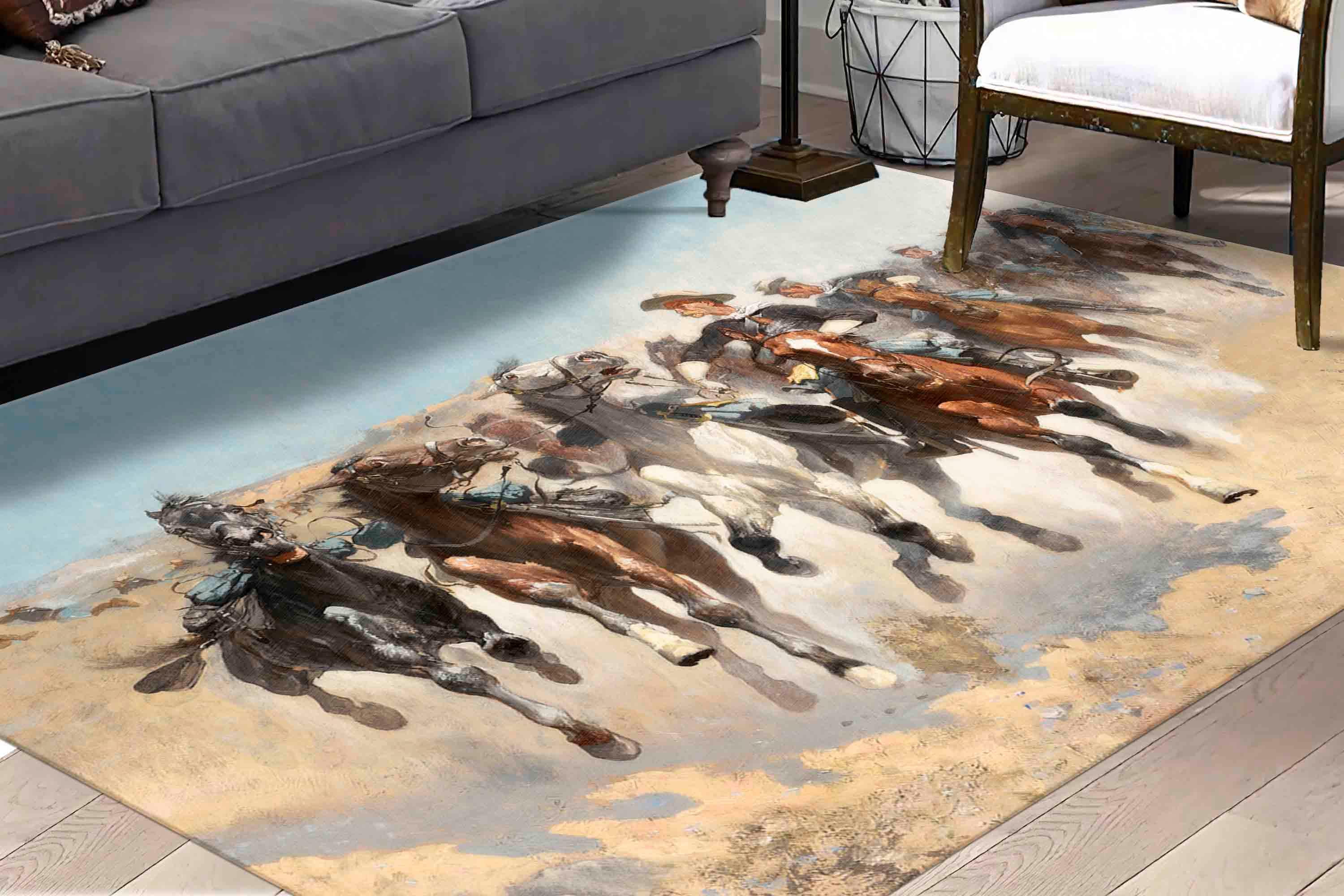 Office Decor Rug, The Fourth Troopers Moving the Led Horses Rug, Animal ...