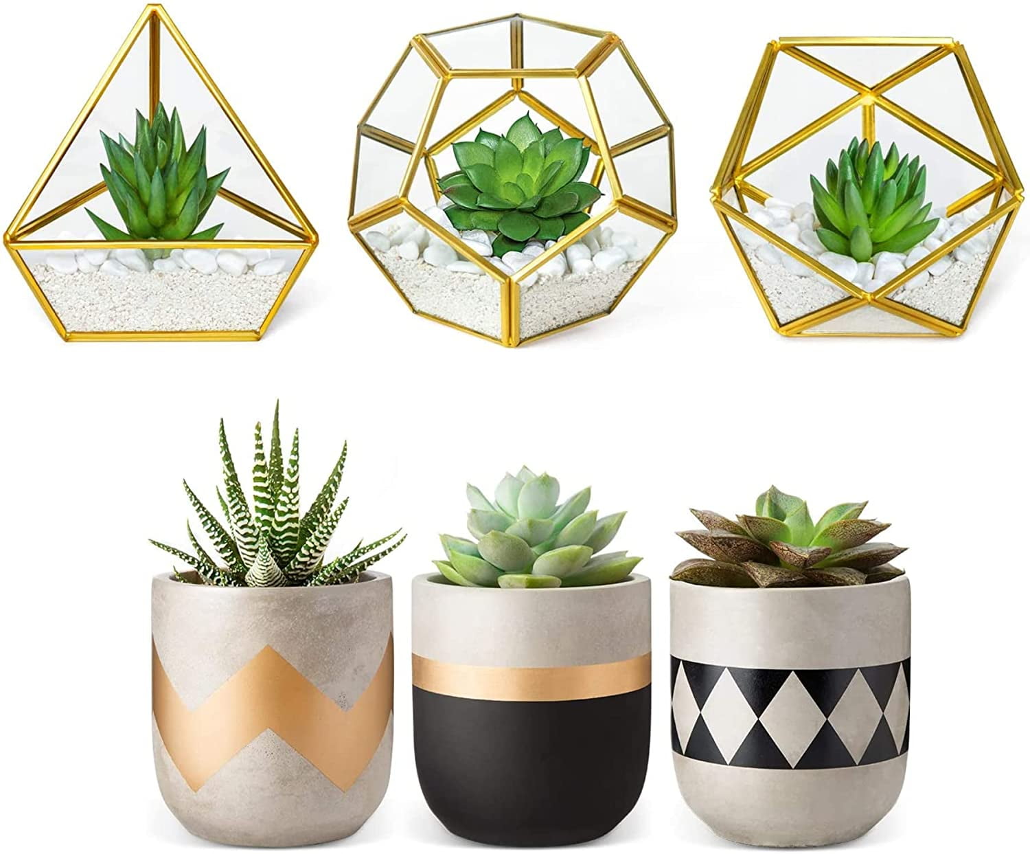 Office Decor for Women, Artificial Succulent in Geometric Terrarium and ...
