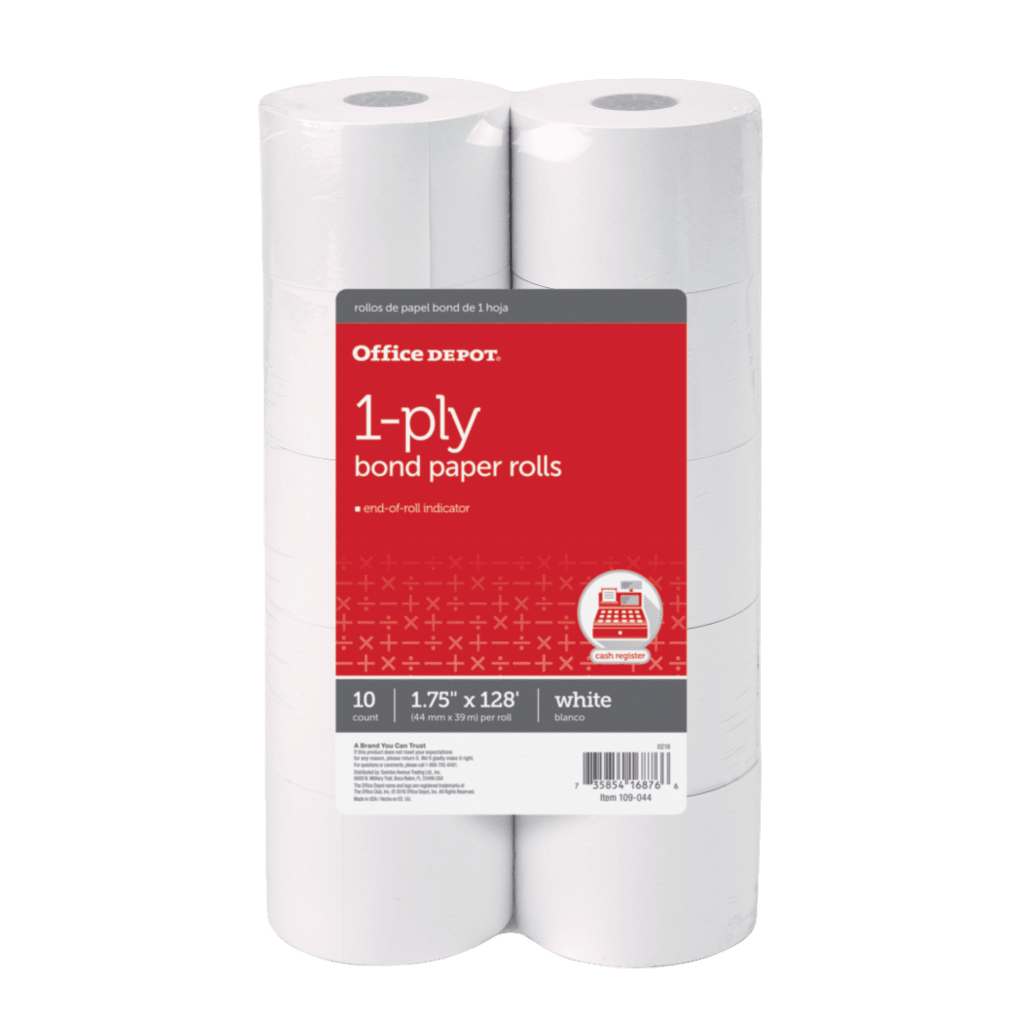 Office Depot 1-Ply Paper Rolls, 1 3/4in. x 128ft., White, Pack Of 10 ...