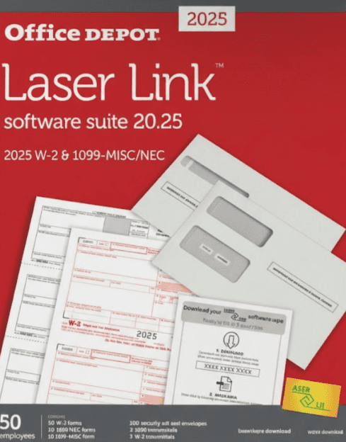 Office Depot 2025 Laser Link Tax Software Suite for W-2 & 1099-MISC/NEC ...