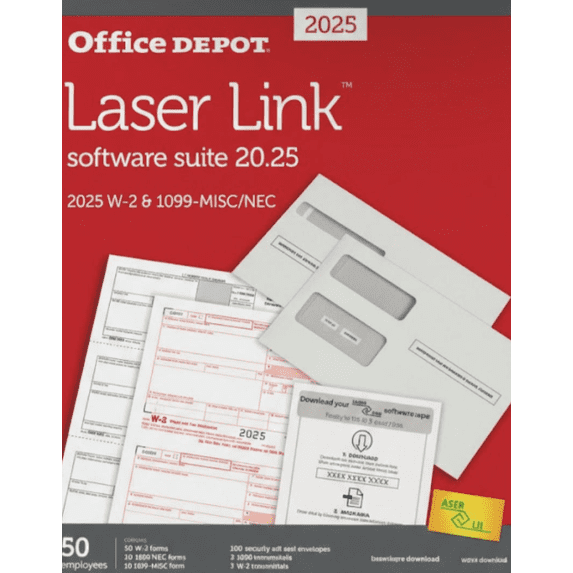 Office Depot 2025 Laser Link Tax Software Suite for W-2 & 1099-MISC/NEC ...