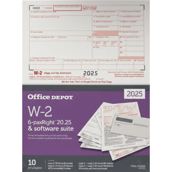 Office Depot 2025 W-2 Software Suite with 6-Part Tax Forms, TaxRight ...
