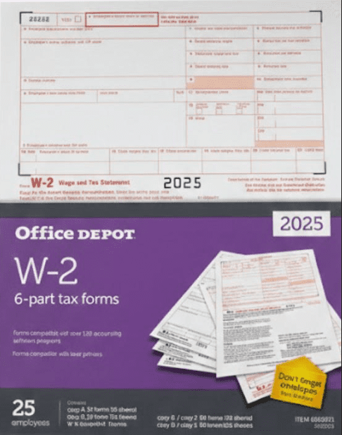 Office Depot 2025 W-2 Tax Forms, 6-Part Carbonless, 25 Employee Pack ...