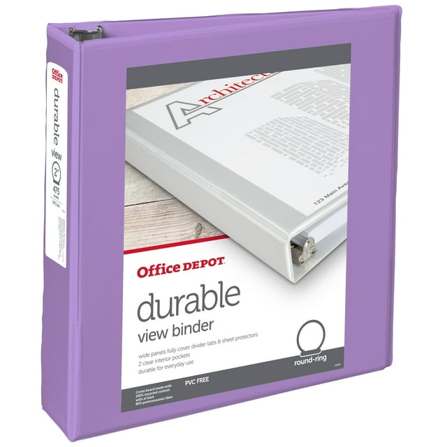 Office Depot® 3-Ring Durable View Binder, 2" Round Rings, 49% Recycled ...
