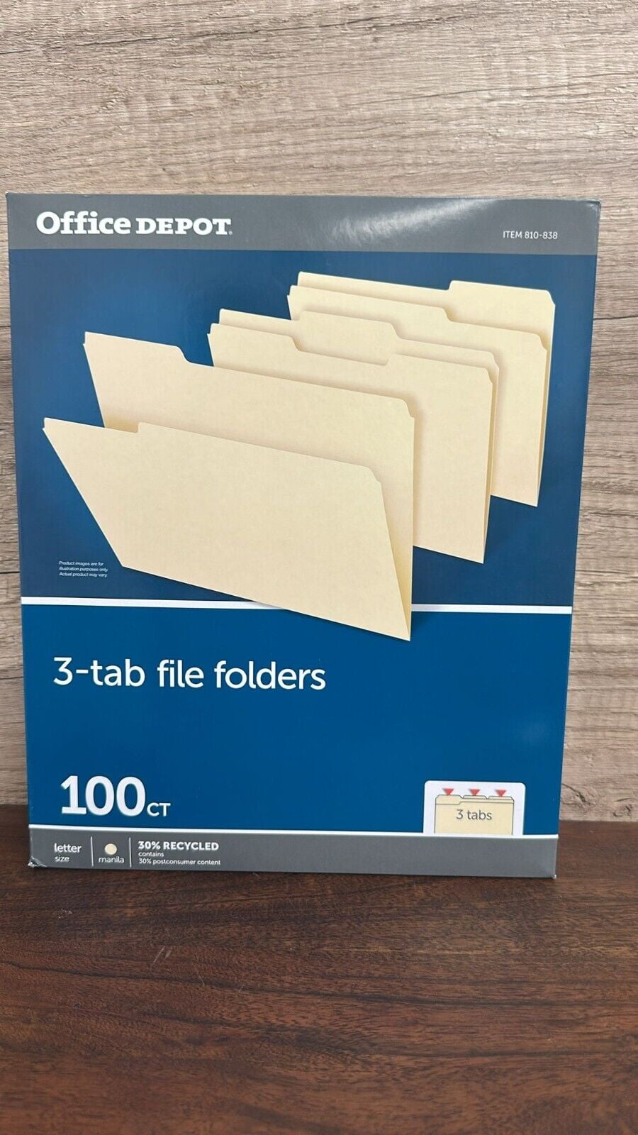 Office Depot 3 Tab File Folders Letter Size Manila Colored 810-838 100 ...