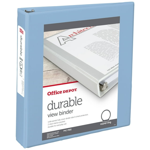Office Depot® Brand 3-Ring Durable View Binder, 1-1/2" Round Rings ...
