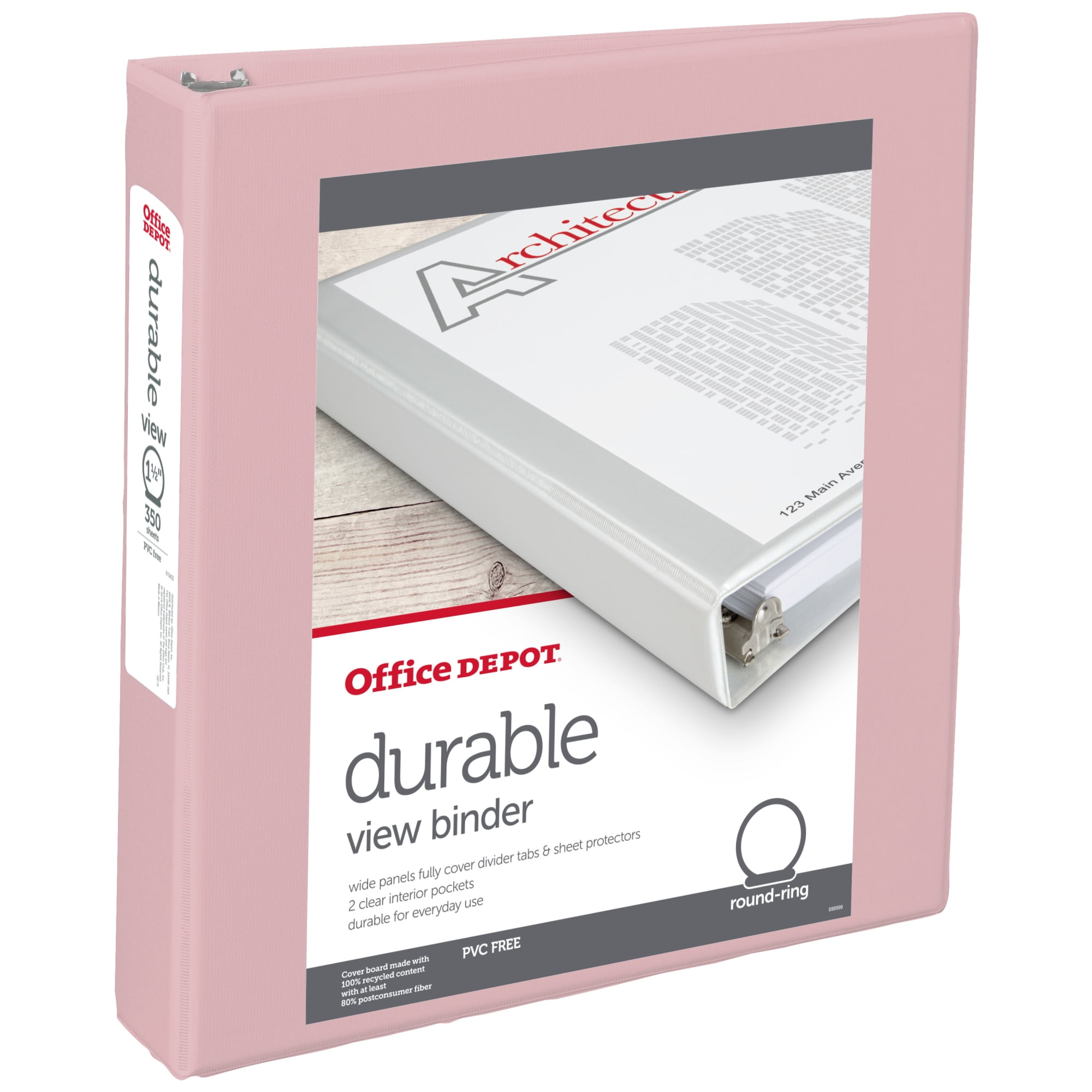 Office Depot® Brand 3-Ring Durable View Binder, 1-1/2" Round Rings ...