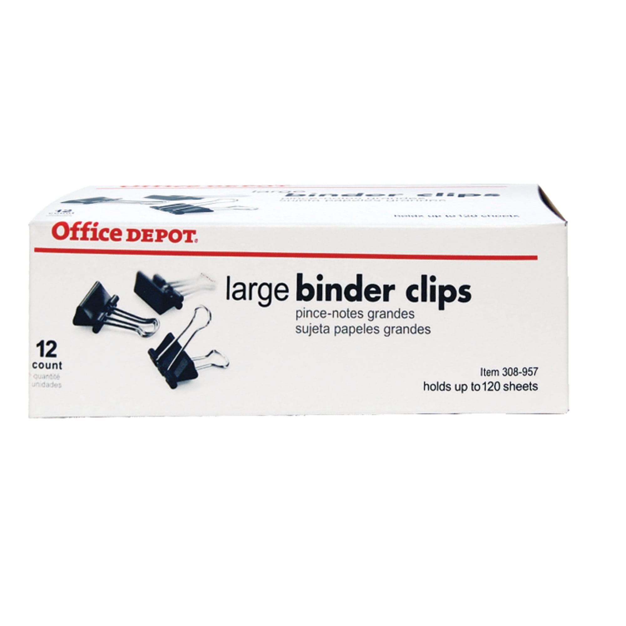 Office Depot Brand Binder Clips, Large, 2"""" Wide, Black, Box Of 12 ...