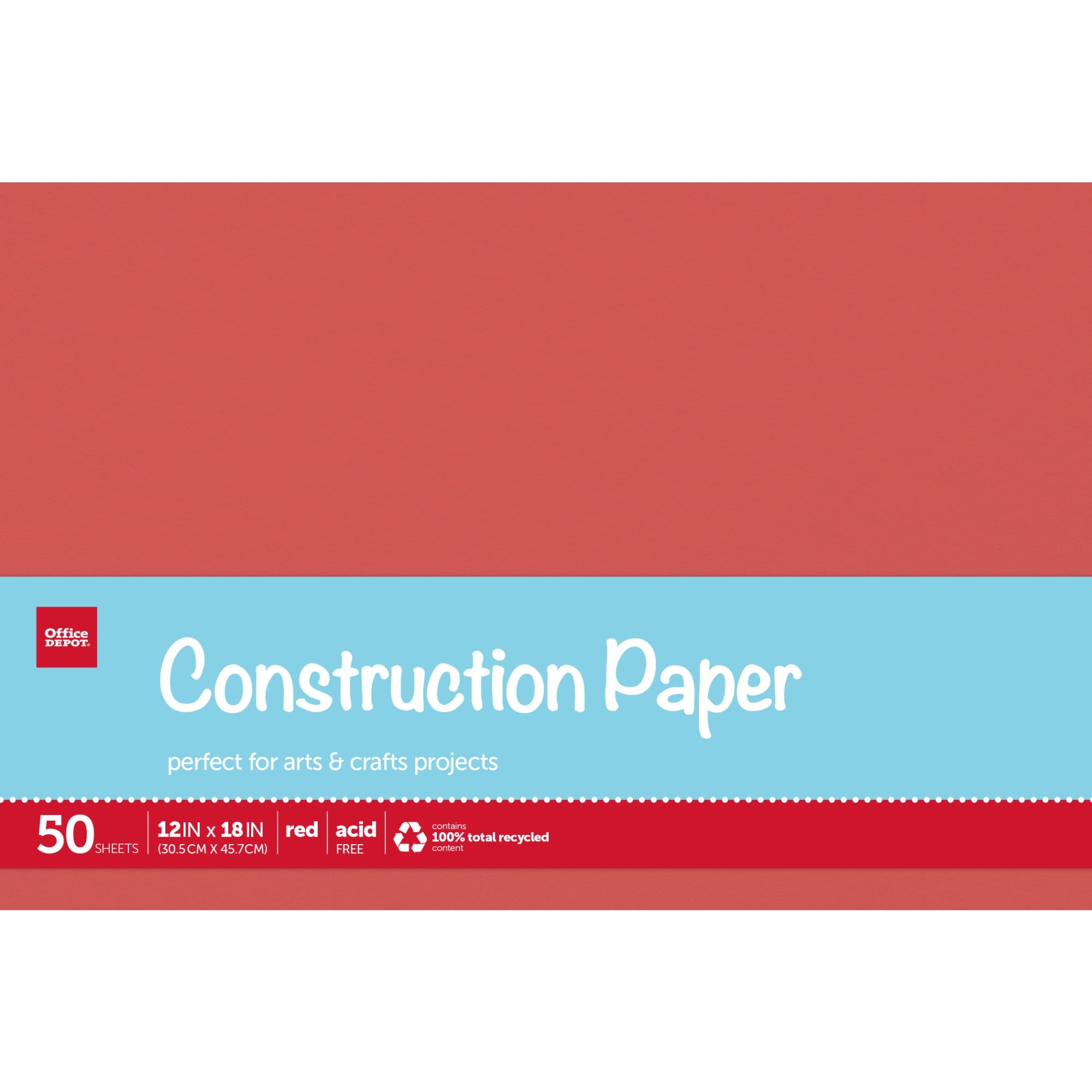 Office Depot® Brand Construction Paper, 12" x 18", 100% Recycled, Red ...