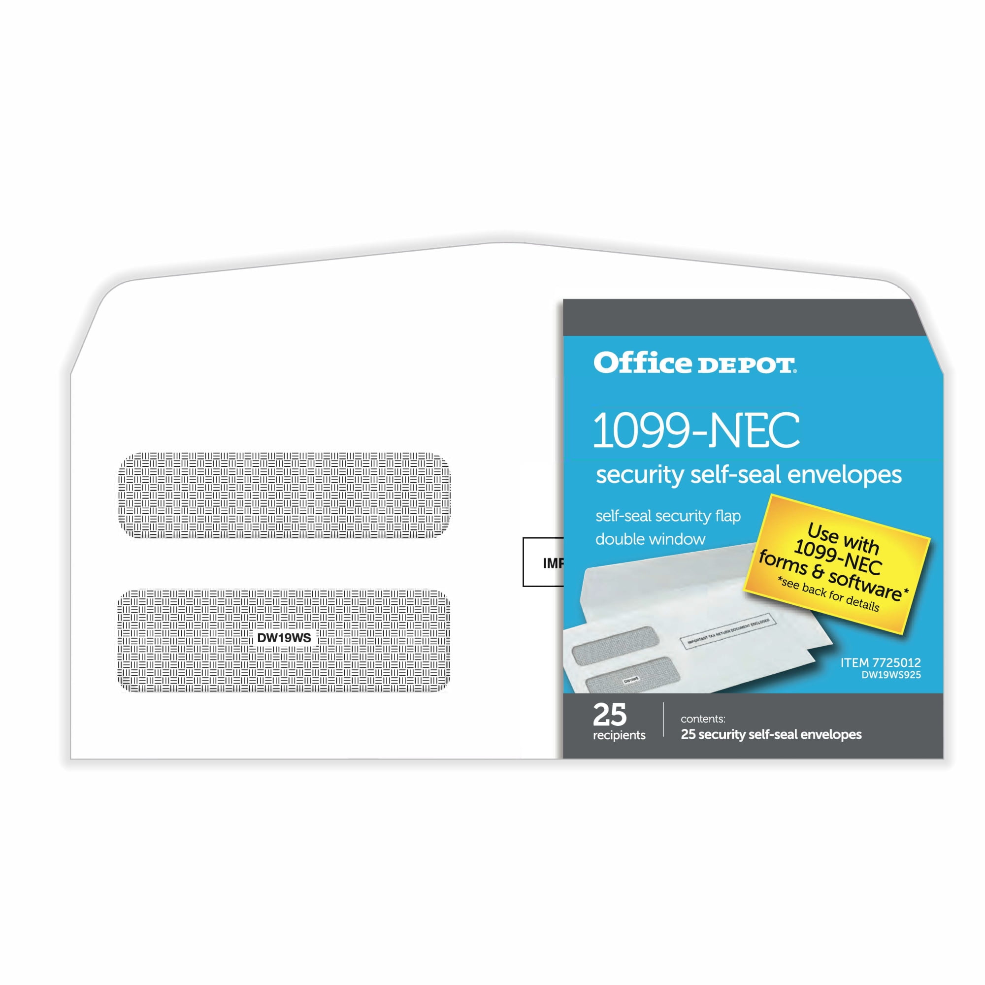 Office Depot Double-Window Self-Seal Envelopes for 1099-NEC Tax Forms, 8-3/8 x 3-7/8, 25 Pack ...