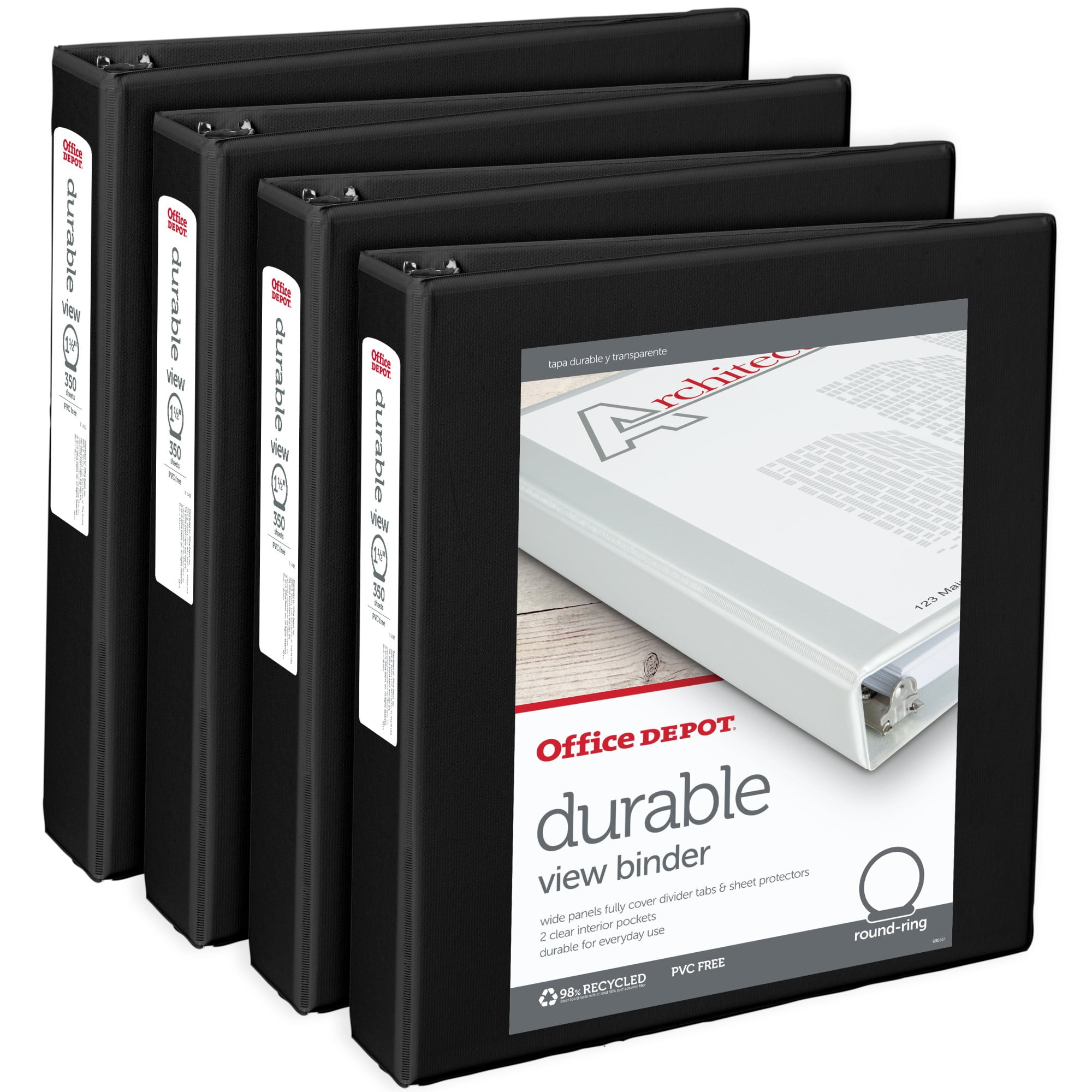 Office Depot® Brand Durable View 3-Ring Binder, 1 1/2" Round Rings ...