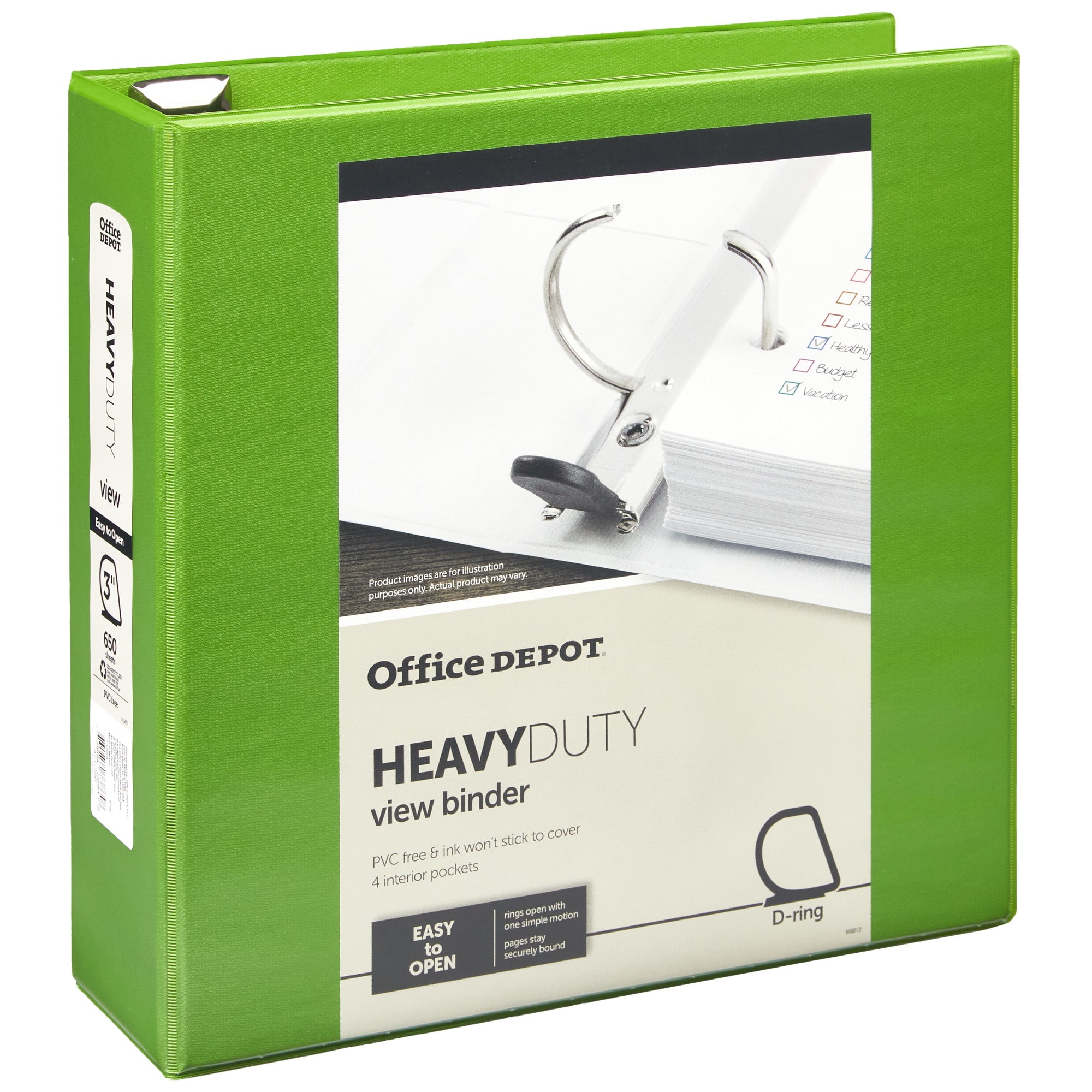Office Depot® Brand Heavy-Duty Easy Open® D-Ring View Binder, 3" Rings ...