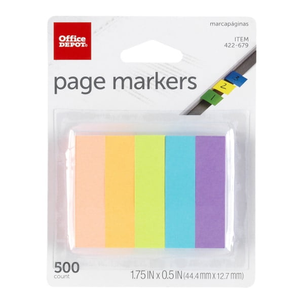 Office Depot® Brand Page Markers, 1/2" x 1 3/4", Assorted Bold Colors ...