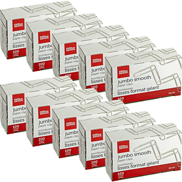 Office Depot® Brand Paper Clips, Jumbo, Silver, 100 Clips Per Box, Pack ...