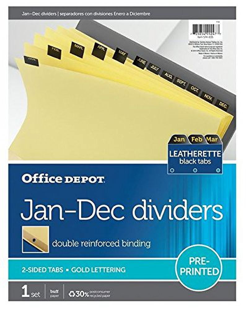 Office Depot Brand Preprinted Tab Dividers, Monthly, Gold Lettering on ...