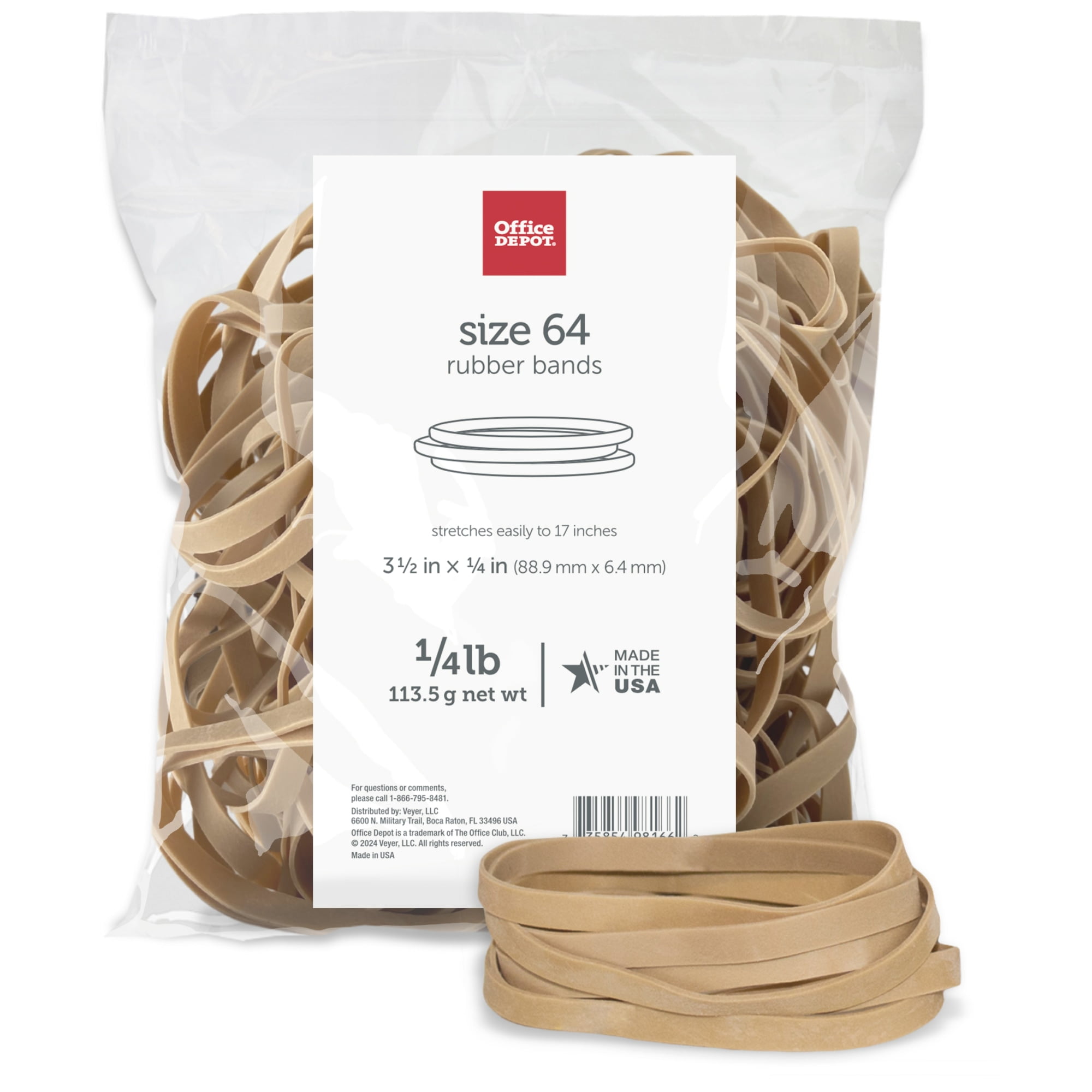 Office Depot® Brand Rubber Bands, #64, 3 1/2" x 1/4", 1/4 Lb. Bag ...