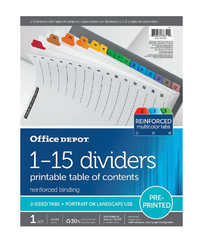 Office Depot Brand Table Of Contents Customizable Index With Preprinted ...