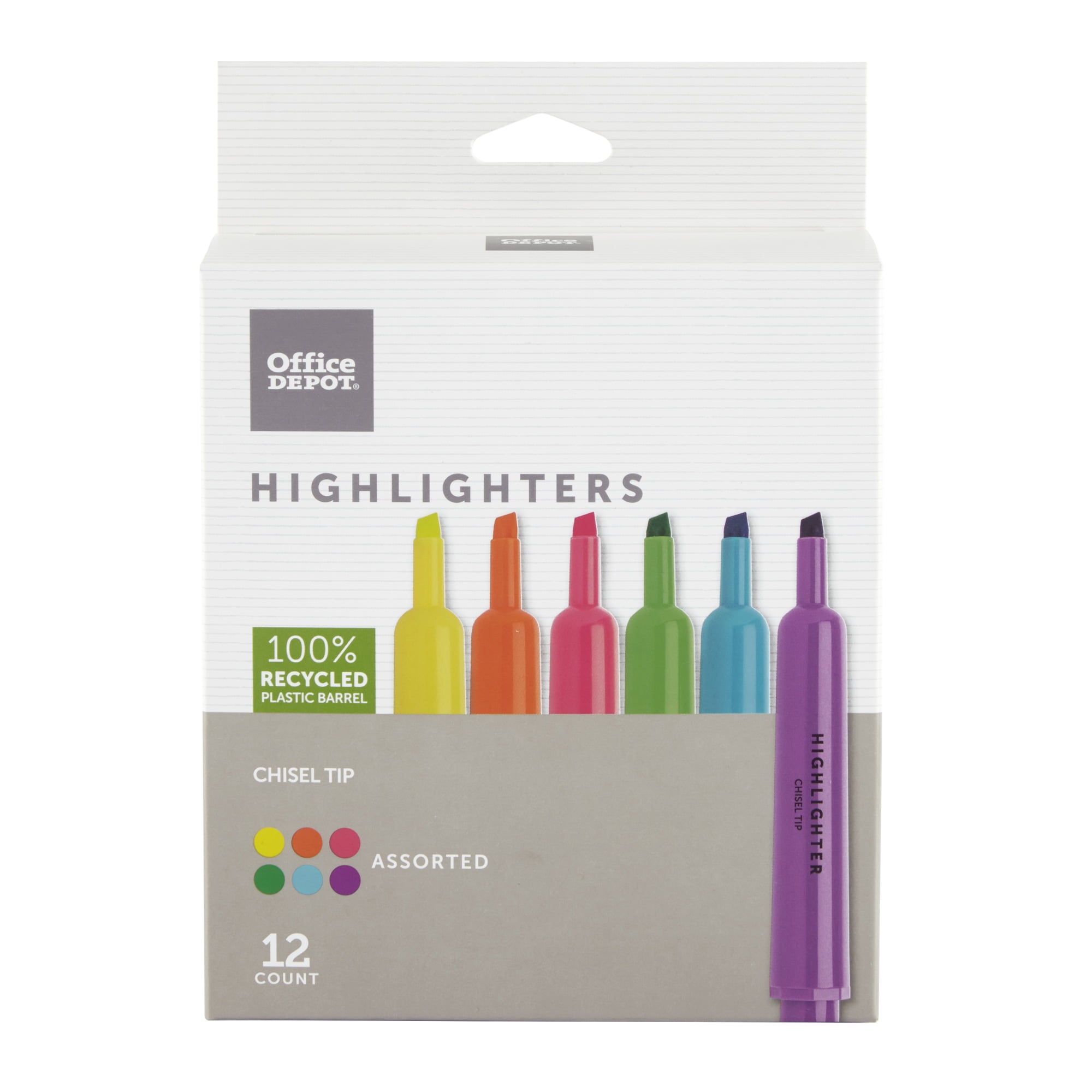 Office Depot Chisel-Tip Highlighter, Assorted Fluorescent Colors, Pack ...