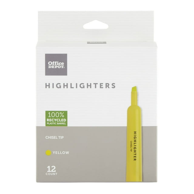 Office Depot Chisel-Tip Highlighter, Fluorescent Yellow, Pack Of 12, 0 ...