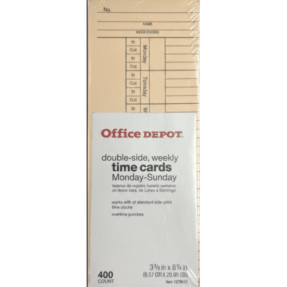 Office Depot Double-Sided Weekly Time Cards, Monday–Sunday, 400 Count ...