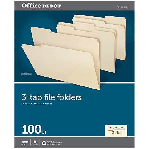 Office Depot File Folders, 1/3 Cut, Letter Size, 30% Recycled, Manila ...